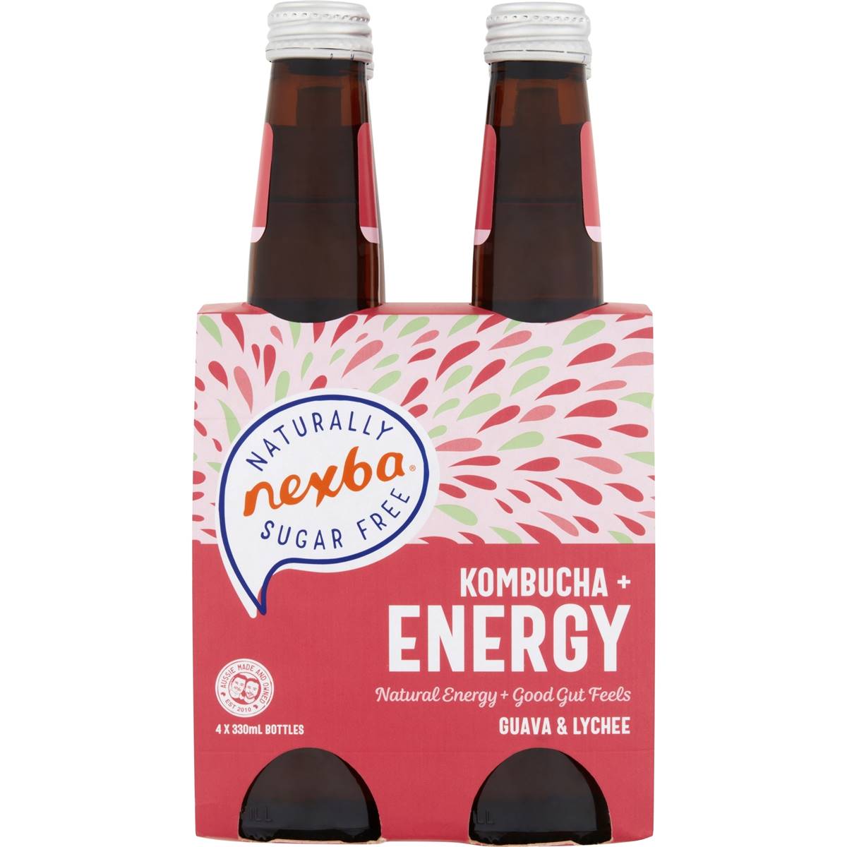 Nexba Kombucha Energy Guava & Lychee 330ml X 4 Pack | Woolworths