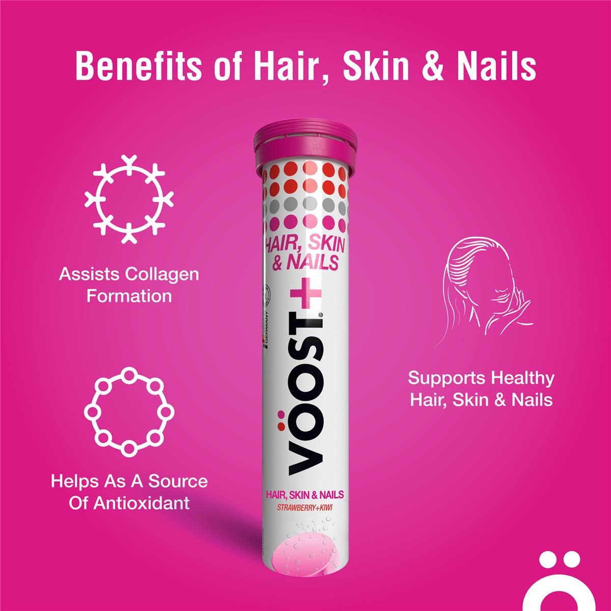 Voost Plus Hair Skin & Nails Kiwi & Strawberry Effervescent Tablet 20 ...