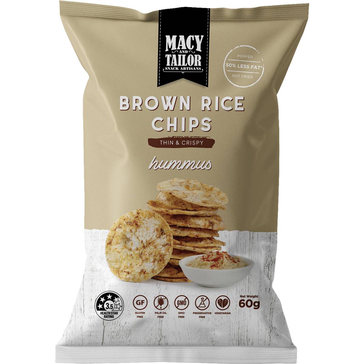 Macy And Tailor Brown Rice Chips Hummus 60g Woolworths