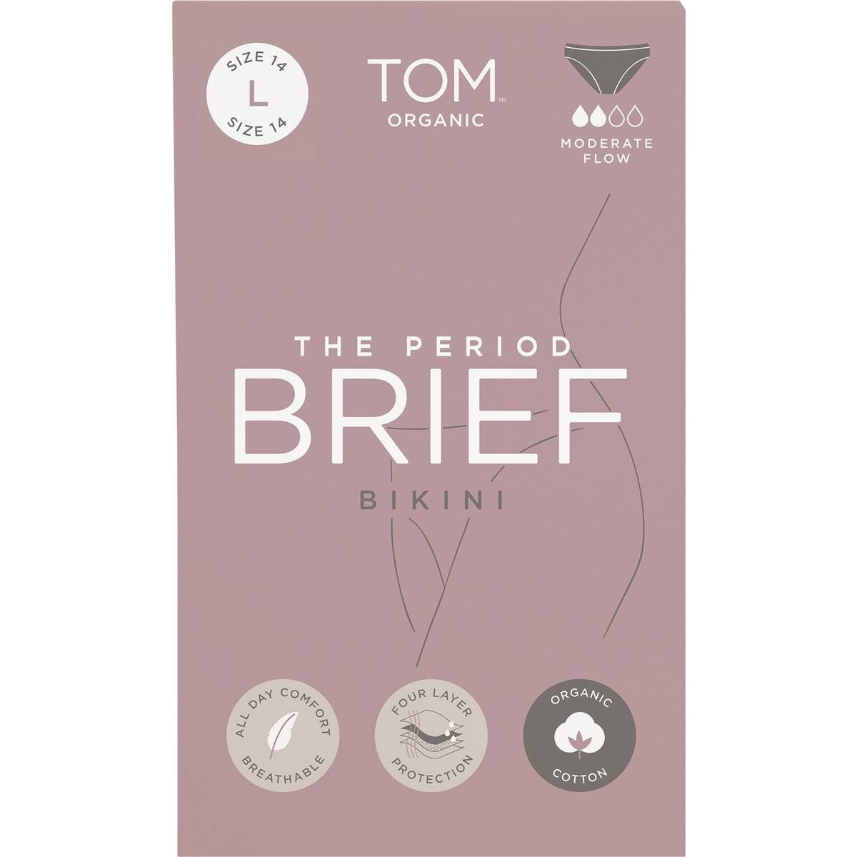 Tom Organic The Period Brief Bikini Moderate Flow Size Large Each ...