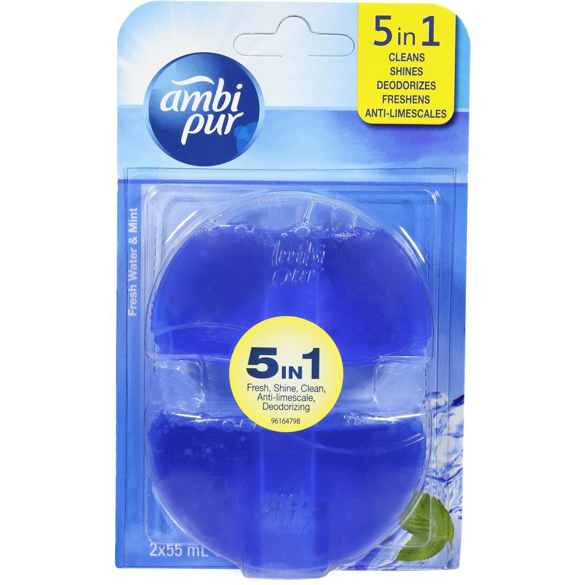 Ambi Pur 5 In 1 Toilet Rim Block Set Freshwater & Mint Refill 2x55ml ...