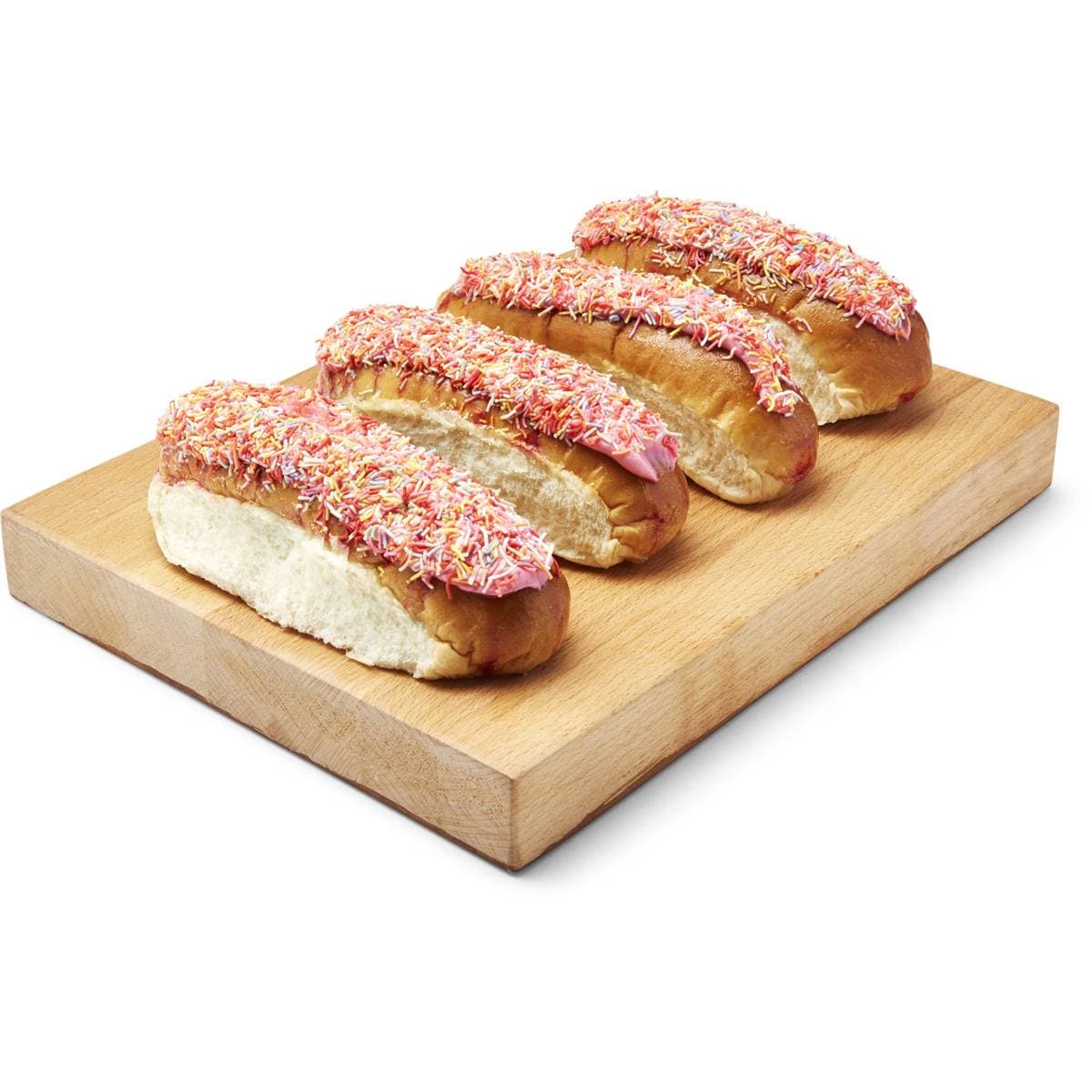 Woolworths Bun Finger Iced With Rainbow Sprinkles 4 Pack | Woolworths