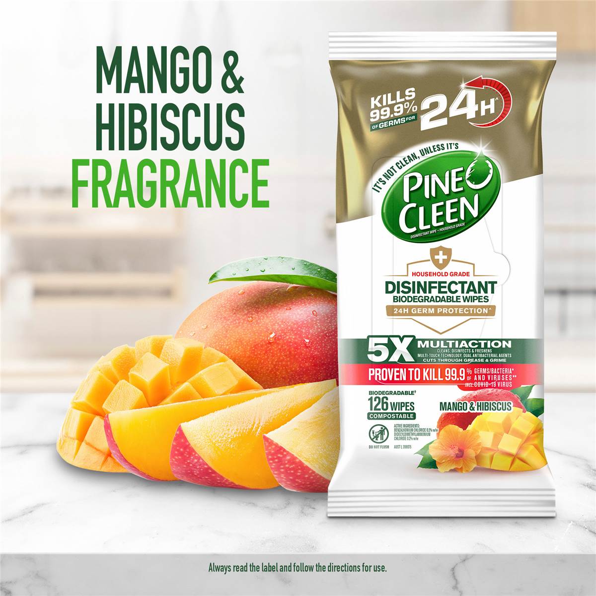 Pine O Cleen 24h Protection Mango Hibiscus Disinfectant Cleaning Wipes ...