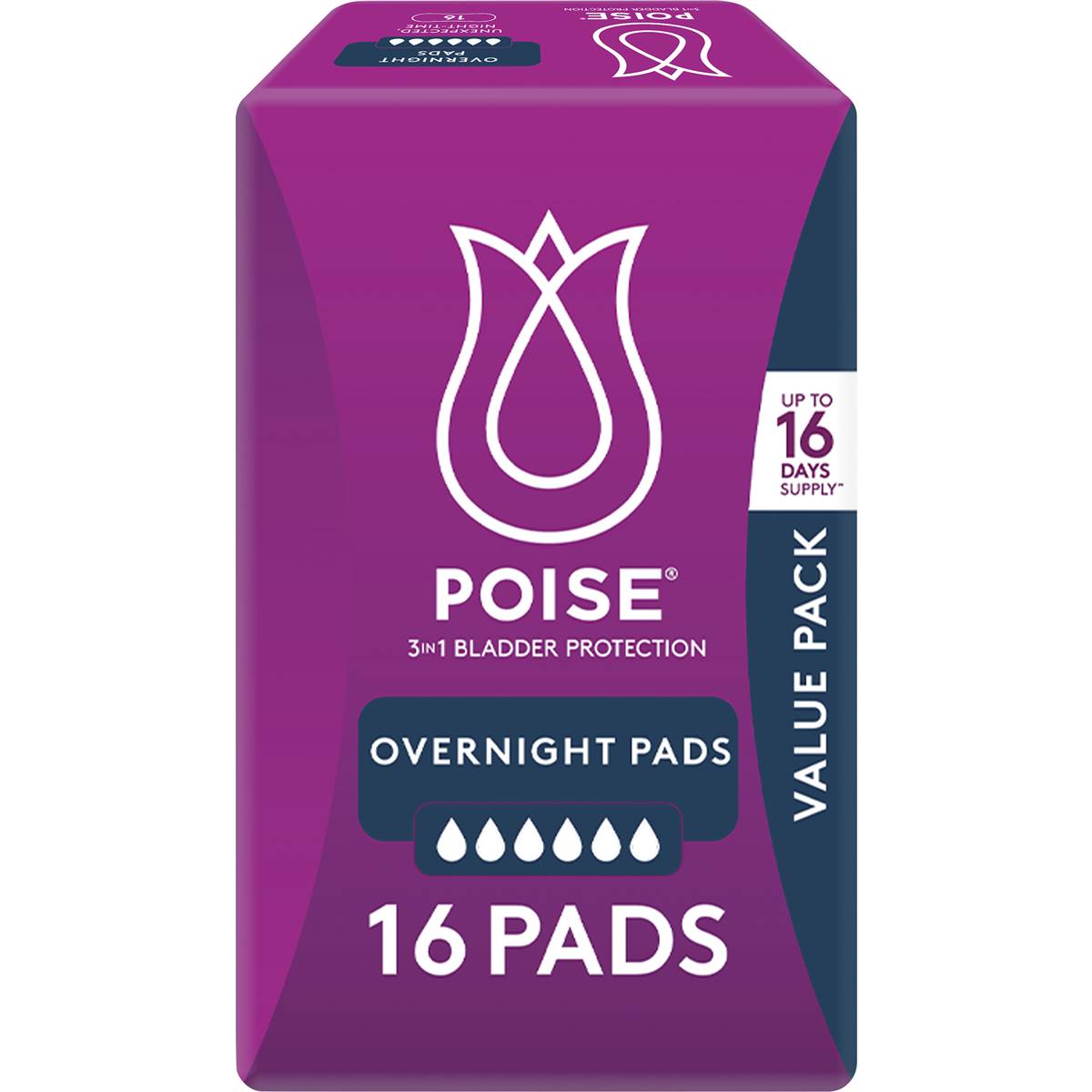 Poise Overnight Pads 16 Pack Woolworths