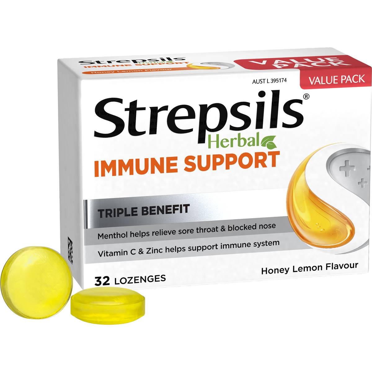 Strepsils Herbal Immune Support Honey & Lemon Lozenges 32 Pack | Woolworths