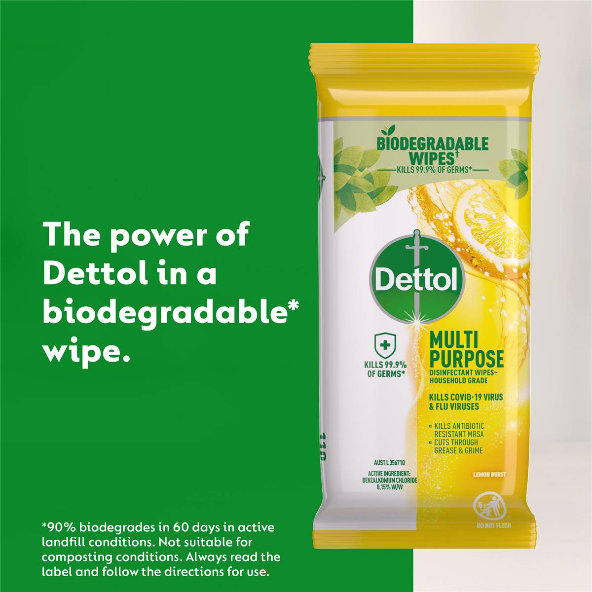 Dettol Multipurpose Disinfectant Cleaning Wipes Lemon 110 Pack | Woolworths