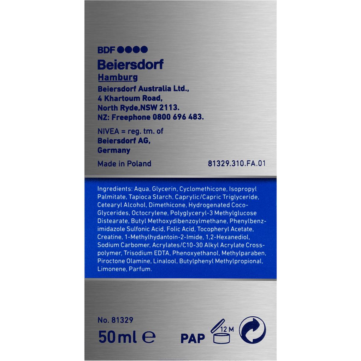 Nivea Men Anti Age Face Moisturiser Cream+folic Acid & Creatine 50ml ...