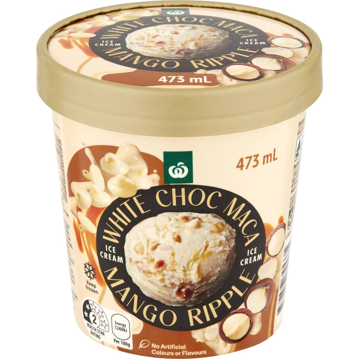Woolworths White Chocolate Macadamia Mango Ripple Ice Cream 473ml ...