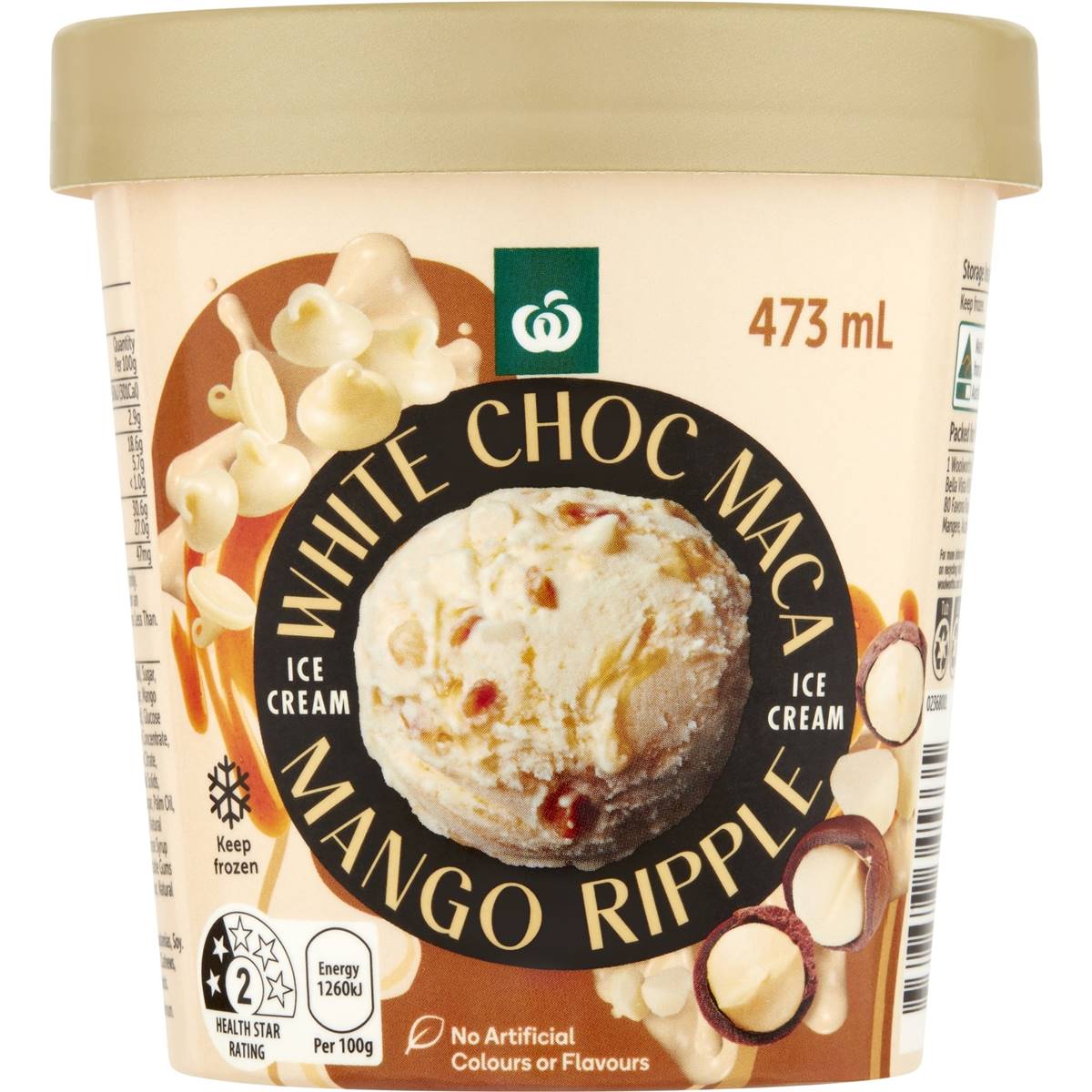 Woolworths White Chocolate Macadamia Mango Ripple Ice Cream 473ml ...