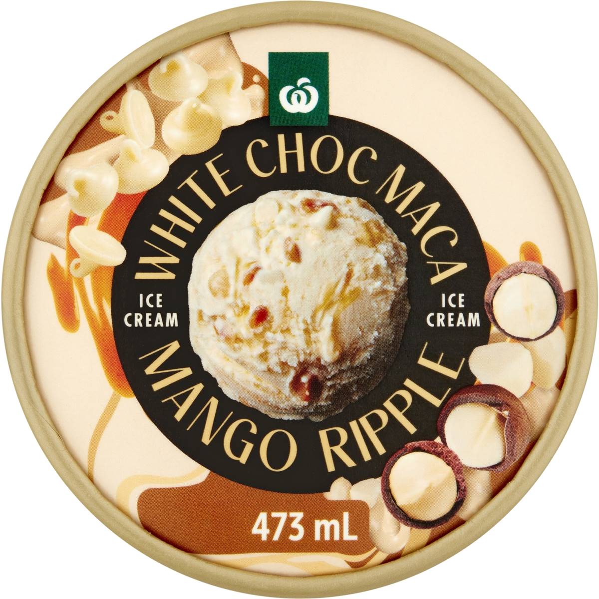 Woolworths White Chocolate Macadamia Mango Ripple Ice Cream 473ml ...
