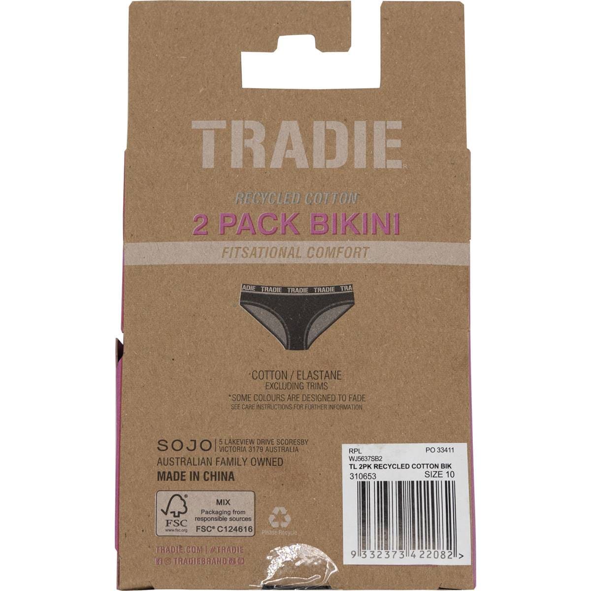 Tradie Ladies Bikini Brief Size 12 Black 2 Pack | Woolworths