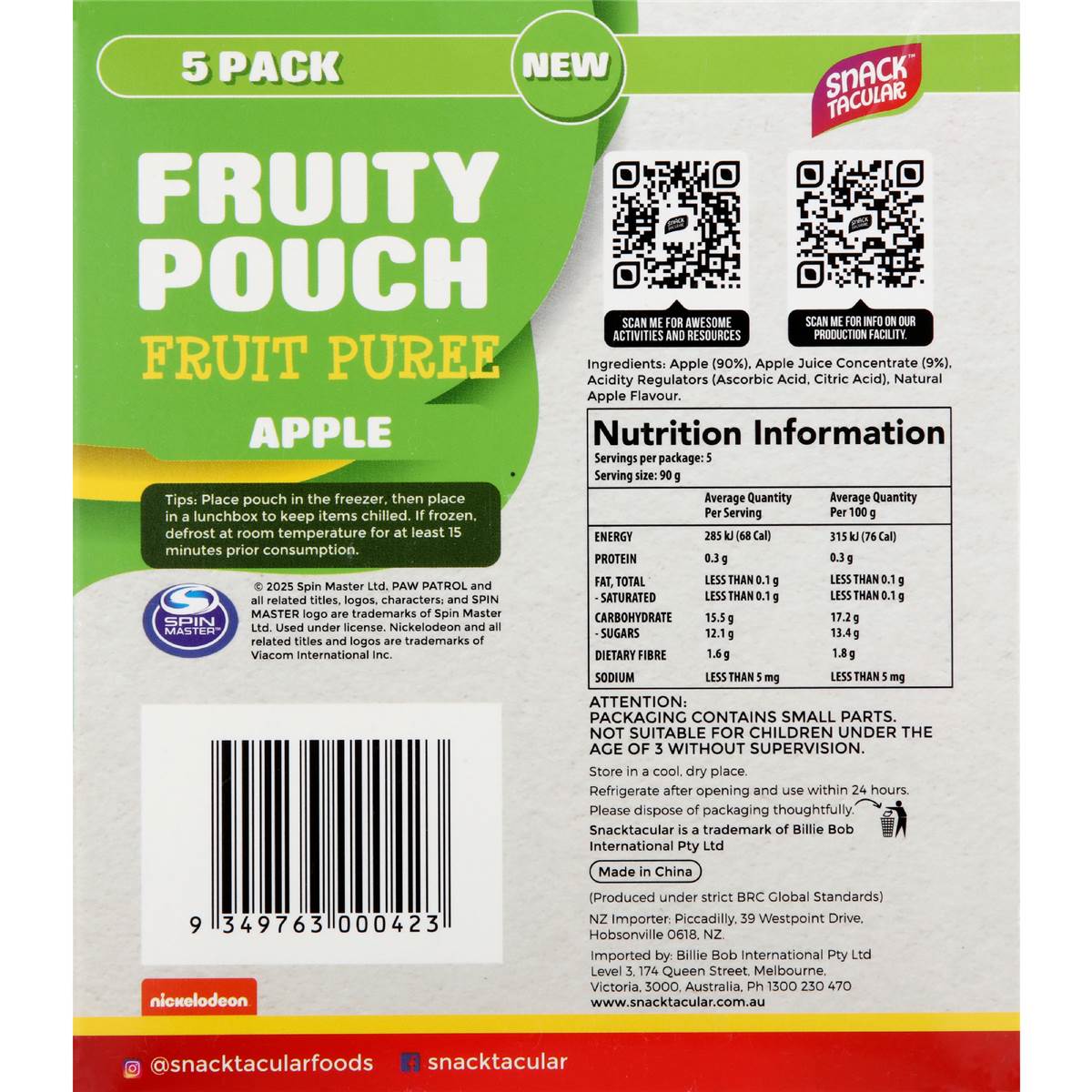 Snacktacular Fruity Pouch Puree Apple 90g X 5 Pack | Woolworths