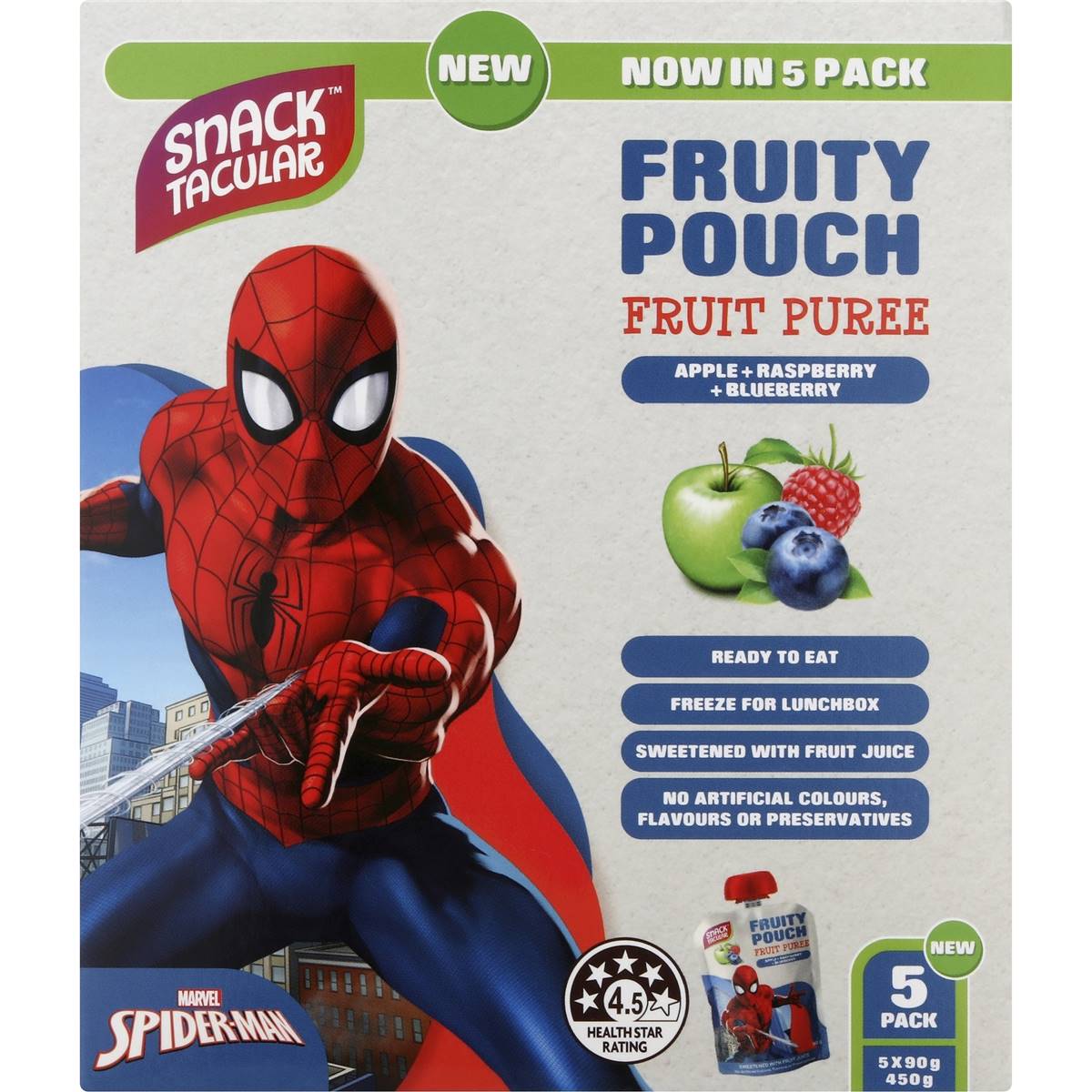 Snacktacular Fruit Pouch Apple, Raspberry & Blueberry Puree 90g X 5 ...