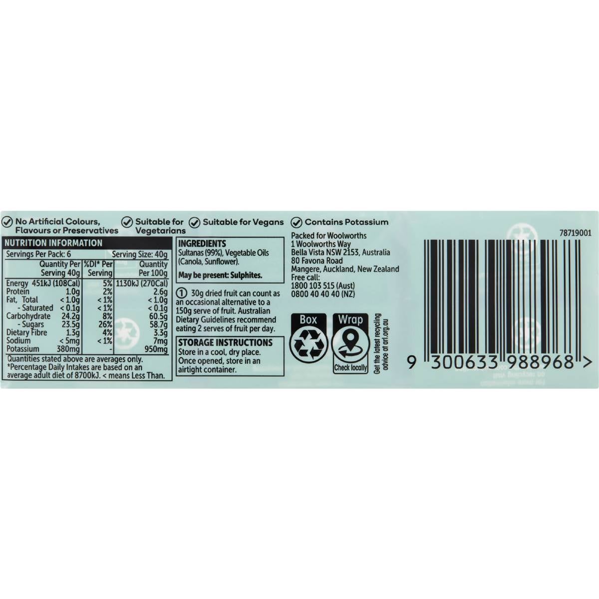 Woolworths Sultanas 6 Pack | Woolworths