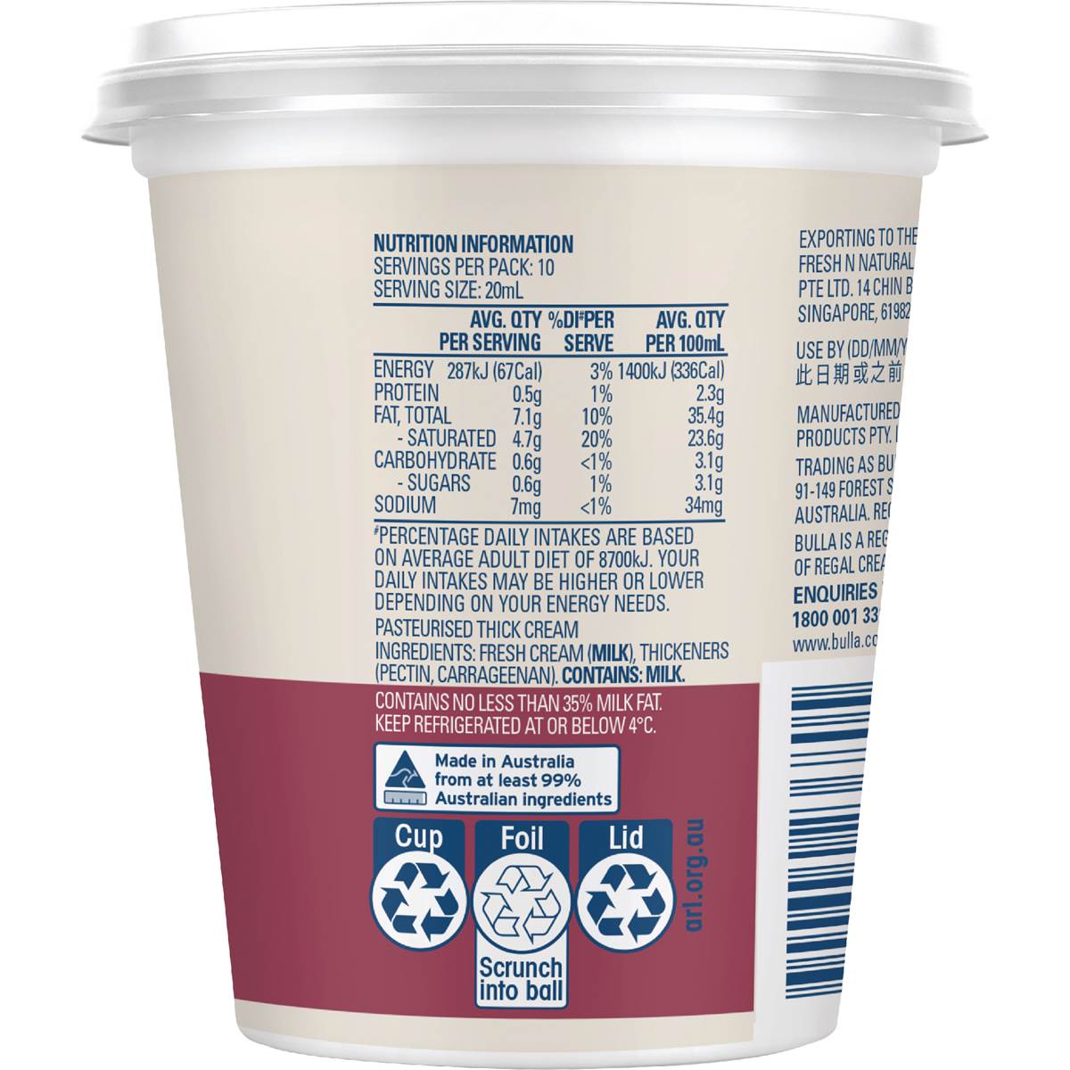 Bulla Dollop Thick Cream Cup 200ml | Woolworths