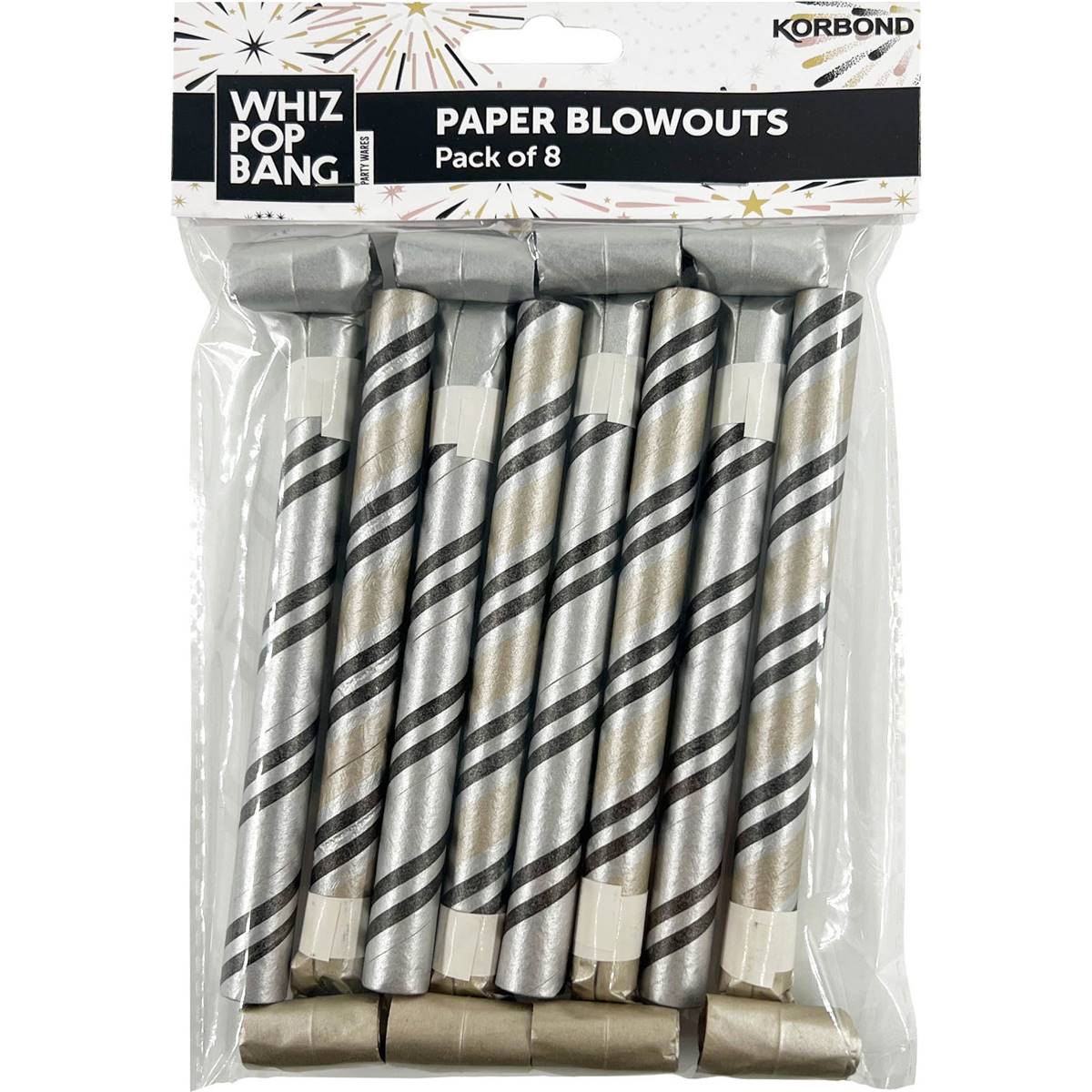 Whiz Pop Bang Paper Blowouts Gold / Silver 8 Pack | Woolworths