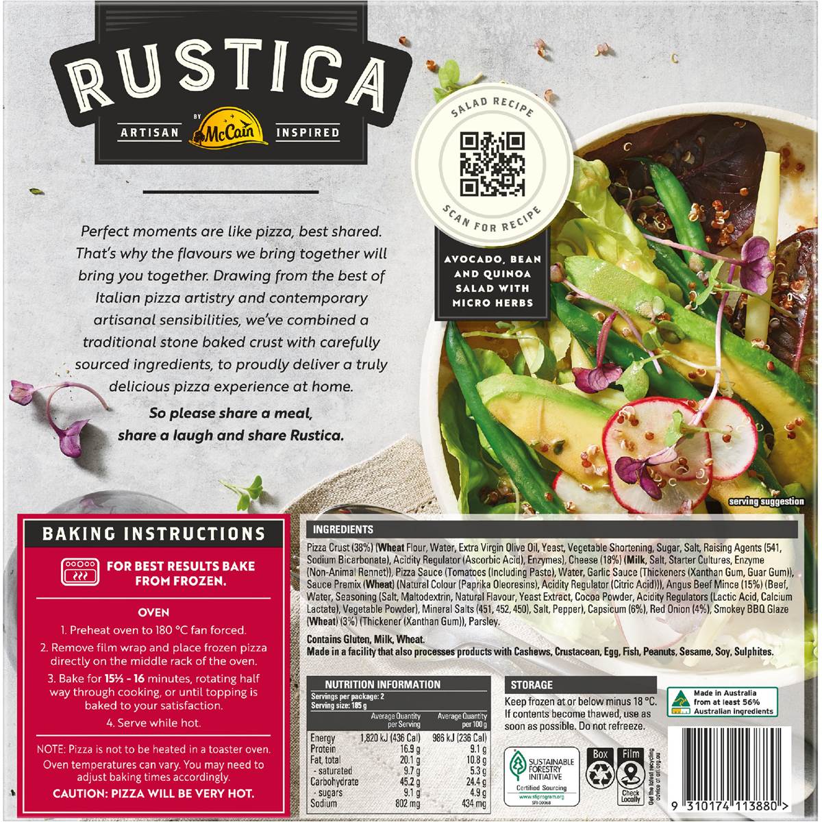 Mccain Rustica Thin & Crispy Australian Angus Beef Pizza 370g | Woolworths