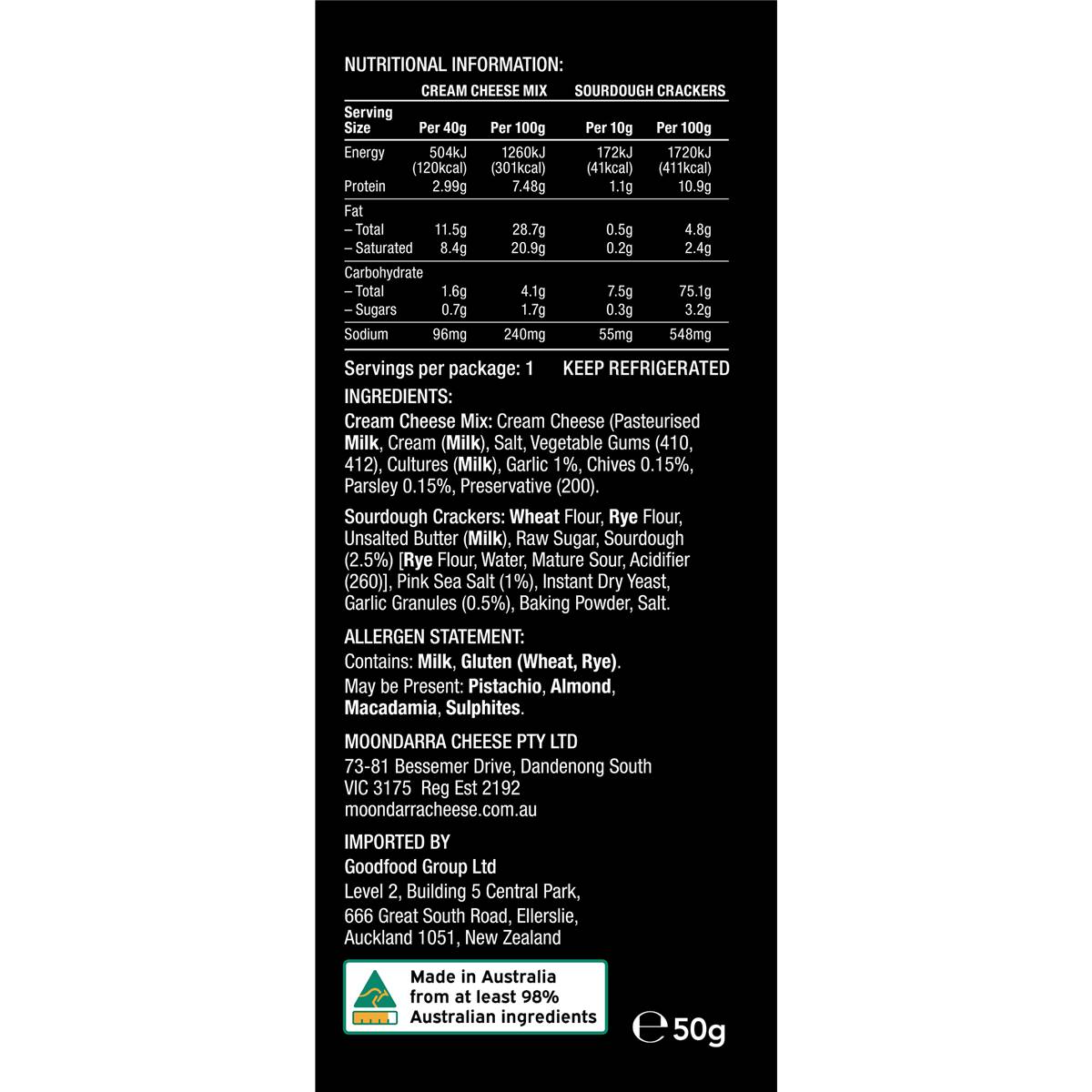 Moondarra Cream Cheese Herb & Garlic Snack Pack 50g | Woolworths