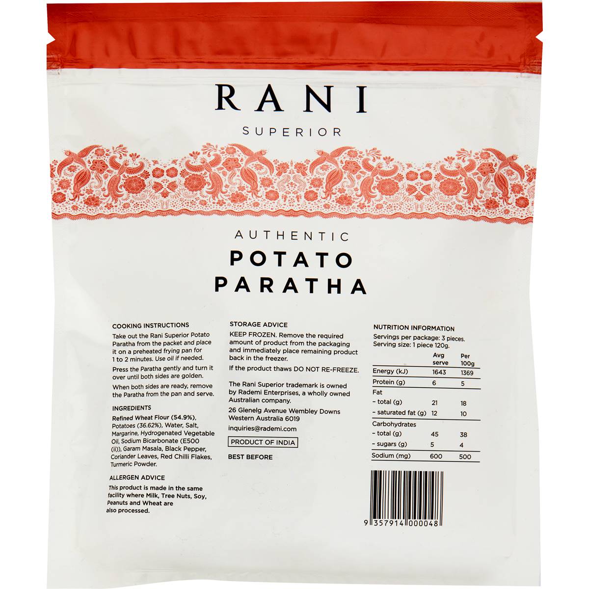 Rani Superior Potato Paratha 3 Pack | Woolworths