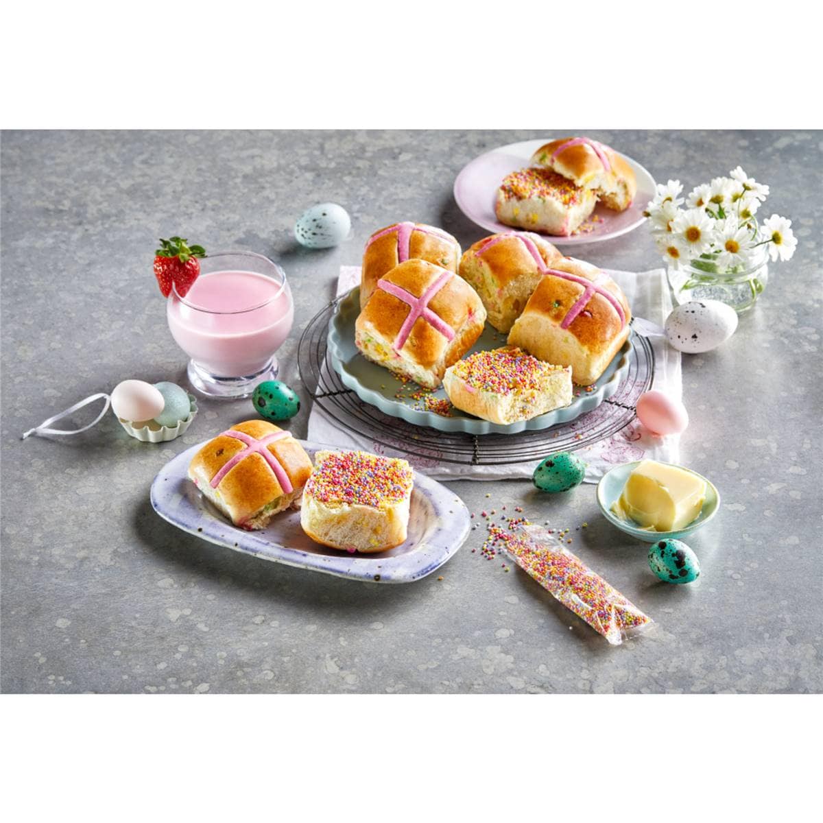 Woolworths Fairy Bread Hot Cross Buns 4 Pack | Woolworths