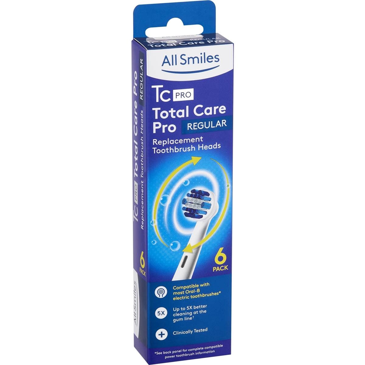 All Smiles Total Care Pro Replacement Toothbrush Heads Regular 6 Pack ...