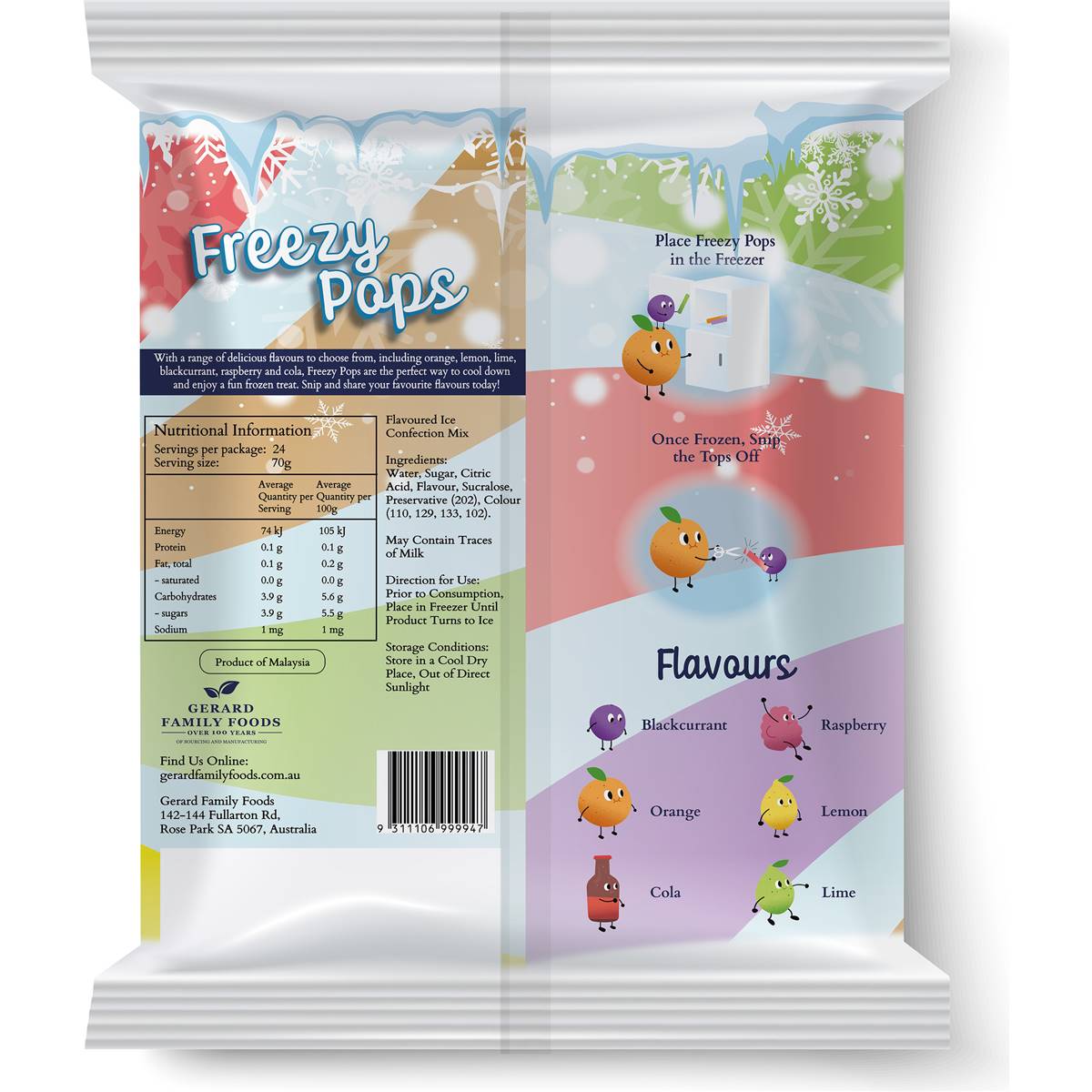 Gerard Family Foods Freezy Pops 70ml X 24 Pack | Woolworths