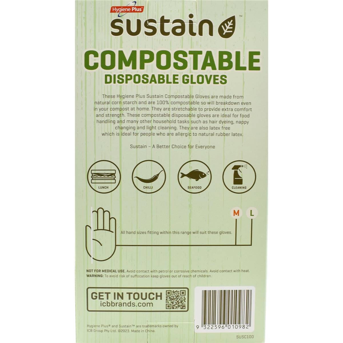 Hygiene Plus Compostable Disposable Gloves Medium/large 100 Pack | Woolworths