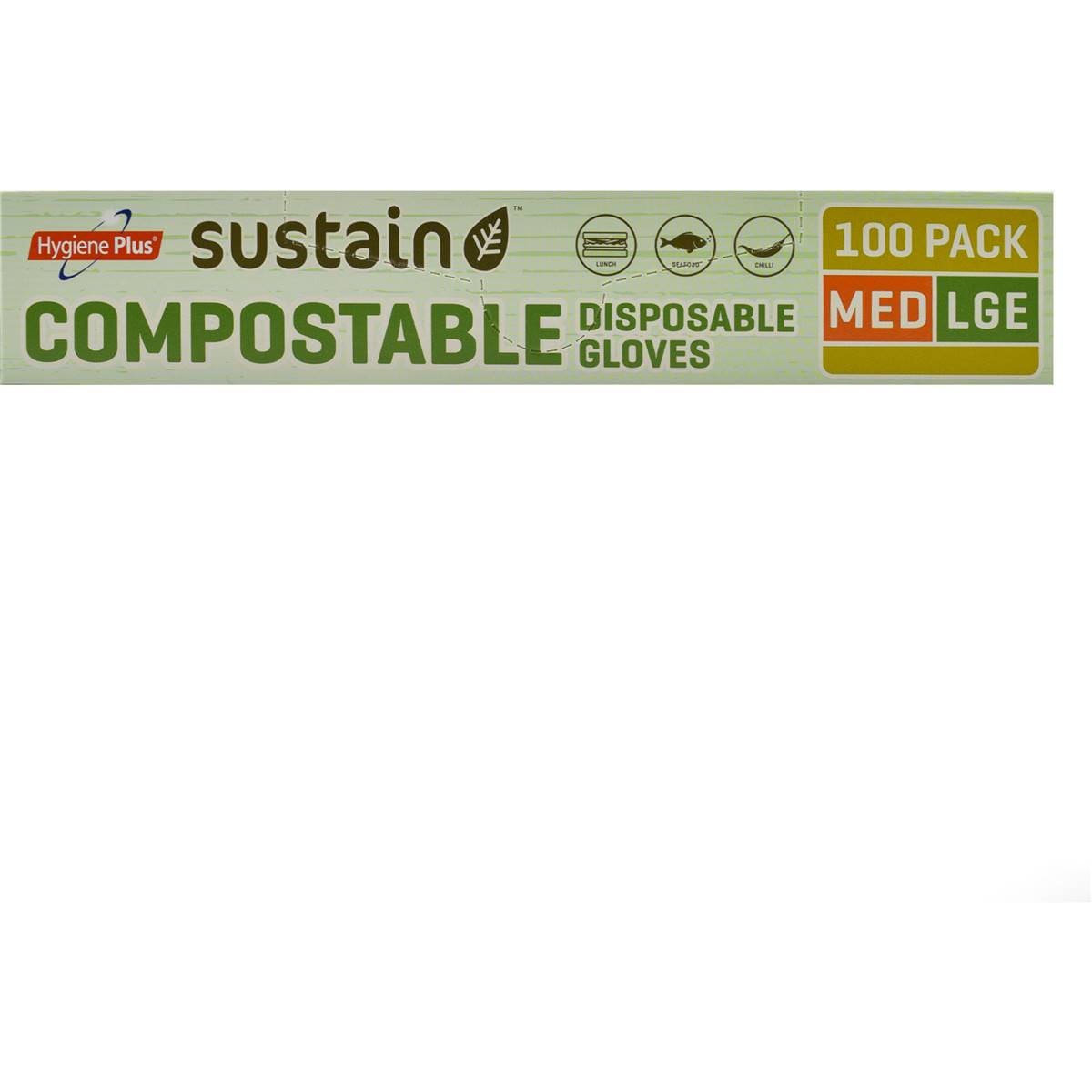 Hygiene Plus Compostable Disposable Gloves Medium/large 100 Pack ...