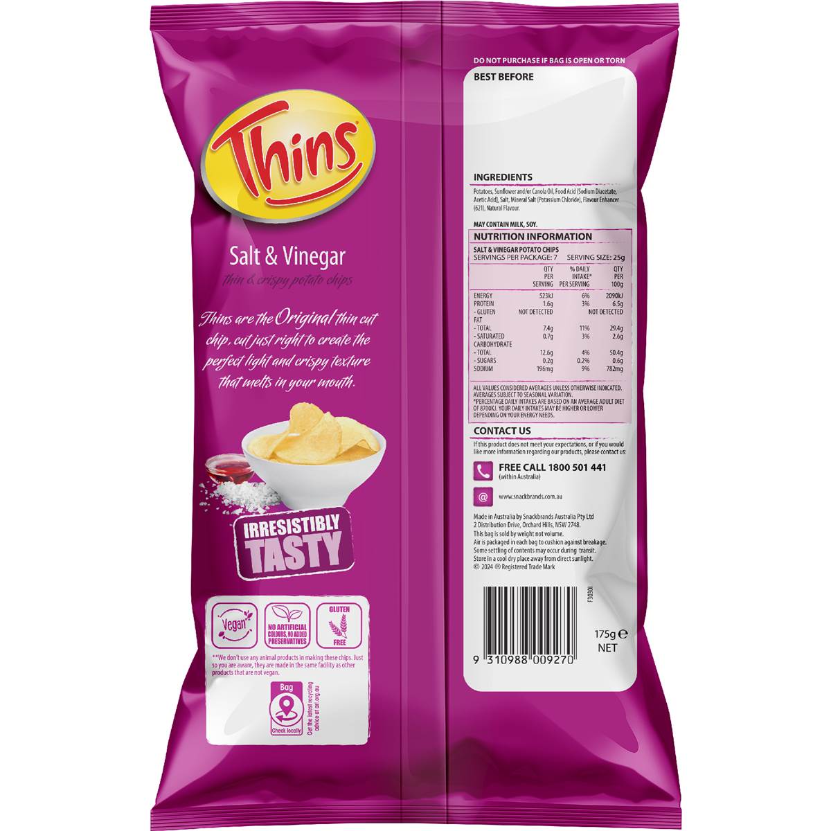 Thins Chips Salt & Vinegar 175g | Woolworths