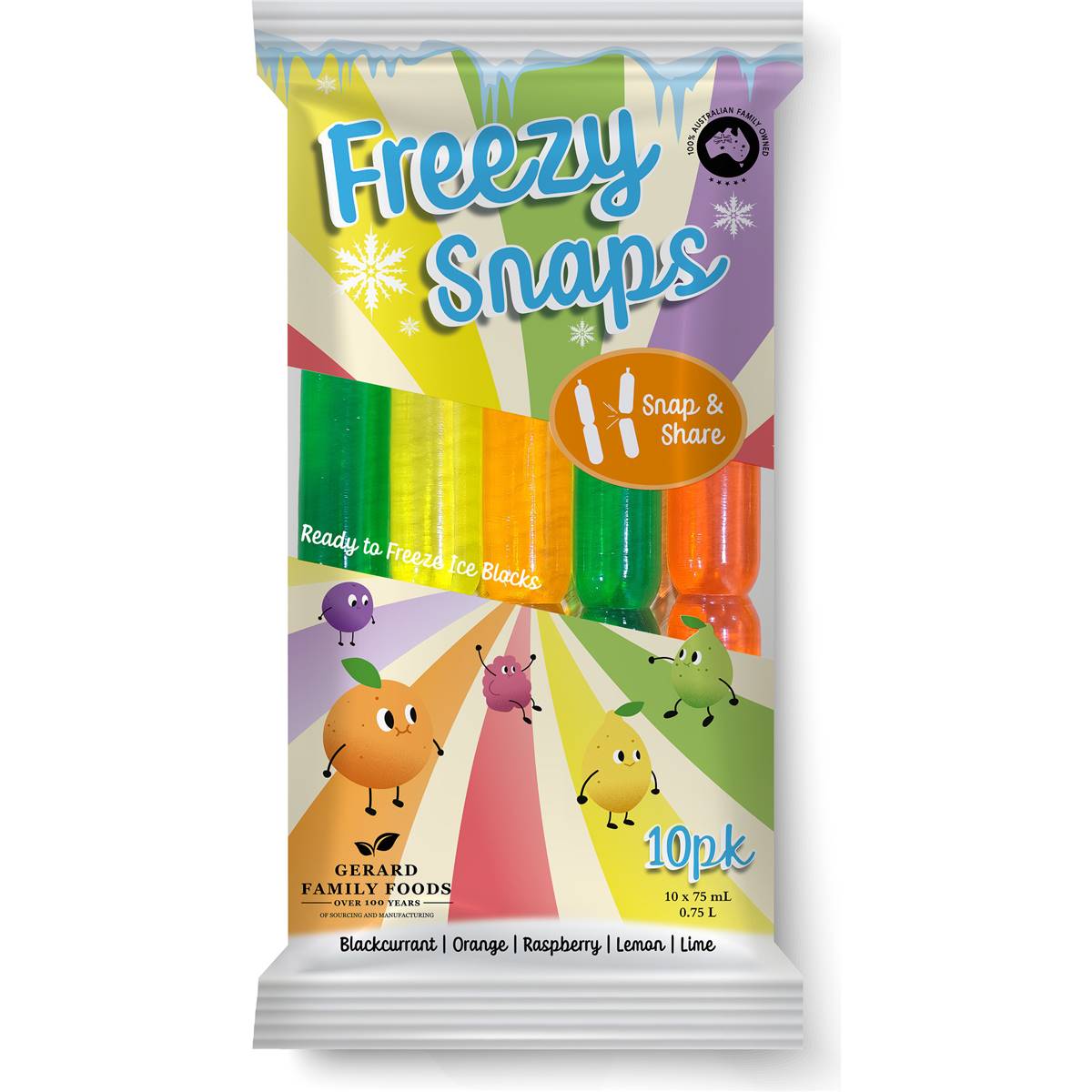 Gerard Family Foods Freezy Snaps 75ml X 10 Pack | Woolworths