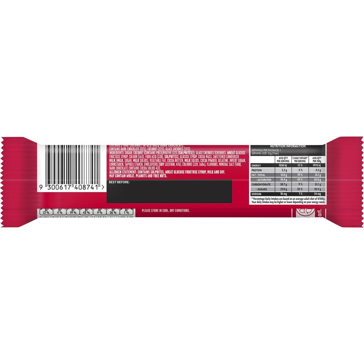 Cadbury Cherry Ripe Chocolate Bar 52g | Woolworths