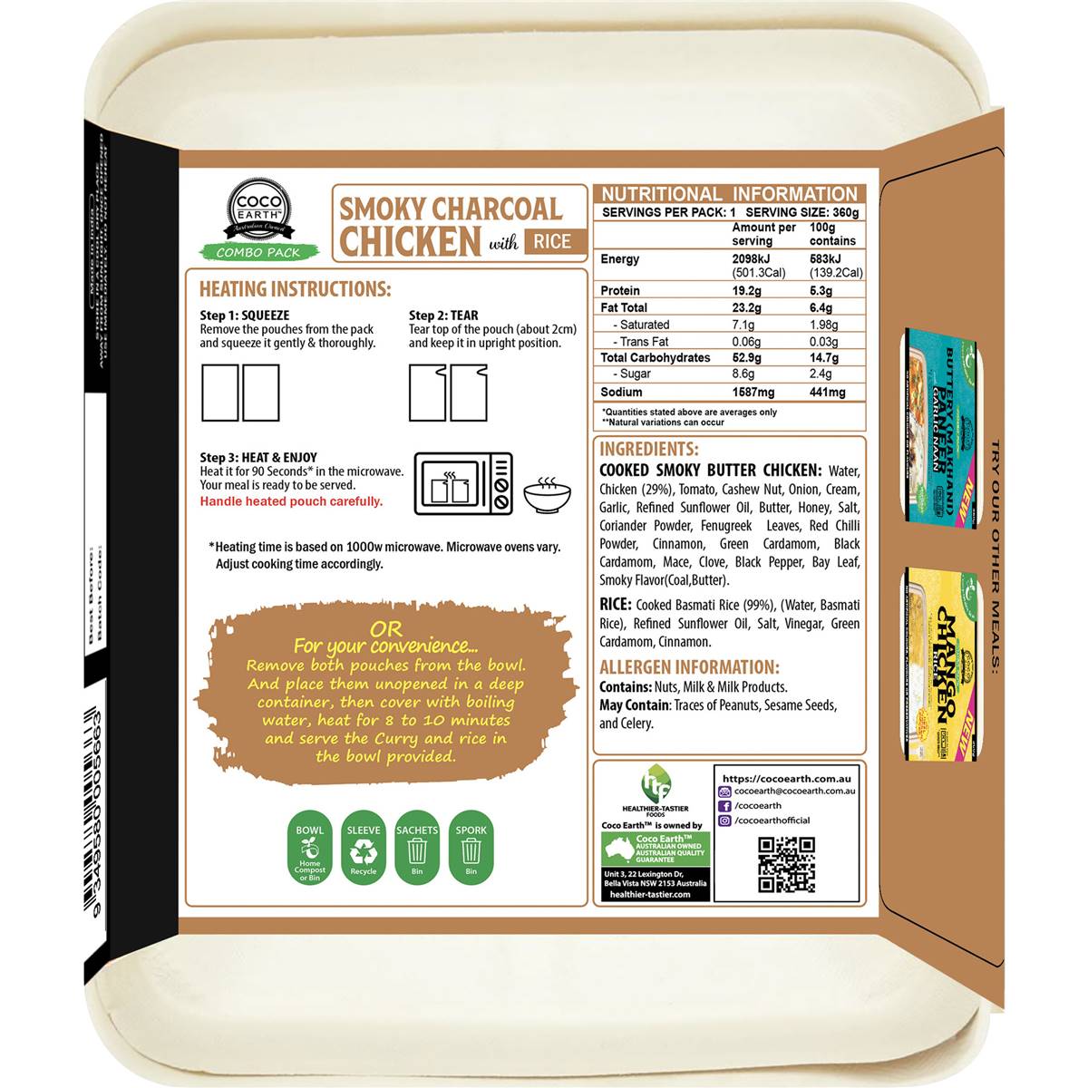 Coco Earth Smoky Charcoal Chicken With Rice 360g | Woolworths