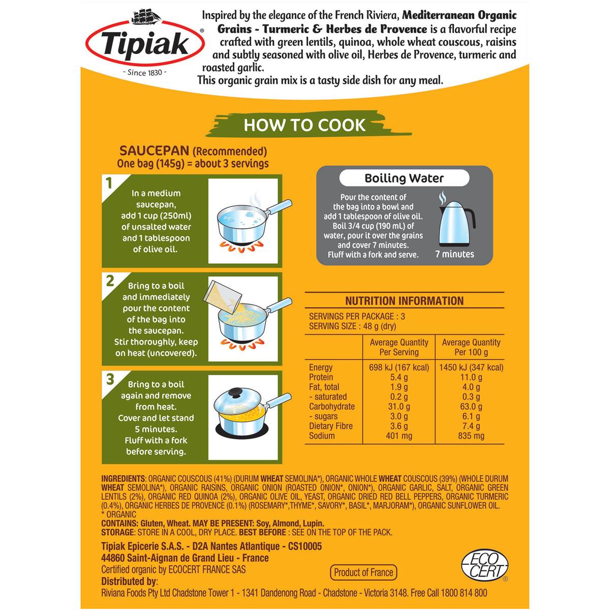 Tipiak Mediterranean Grains Turmeric & Herbs 145g | Woolworths