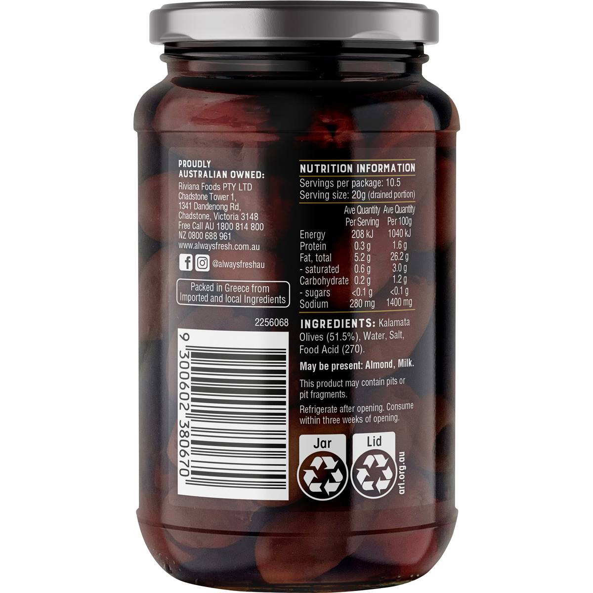 Always Fresh Baby Pitted Olives Kalamata 340g | Woolworths