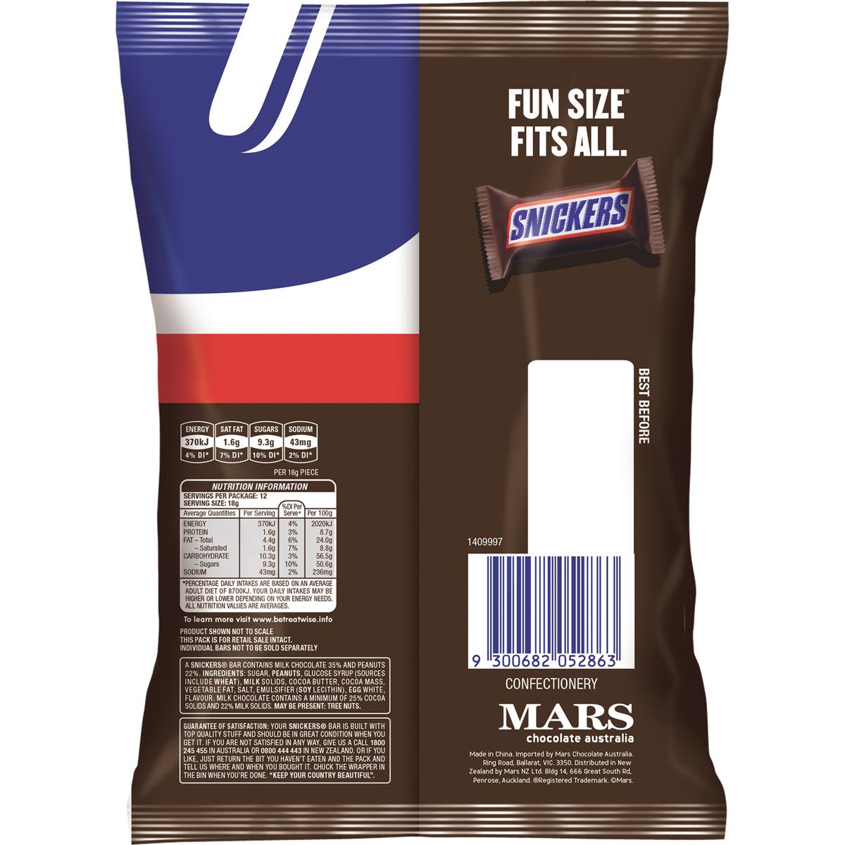 Snickers Chocolate Party Share Bag 12pc 216g | Woolworths