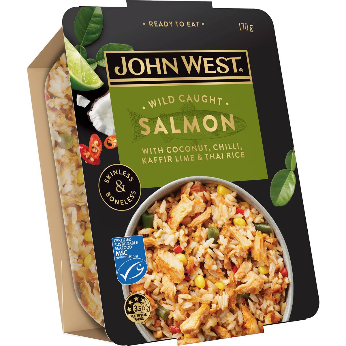 John West Wild Caught Salmon Bowl Coconut Chilli Lime &thai Rice 170g ...