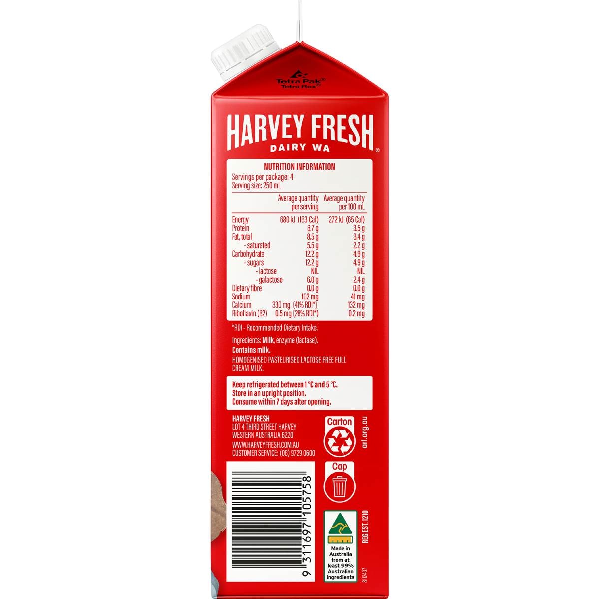 Harvey Fresh Lactose Free Full Cream Milk 1l | Woolworths