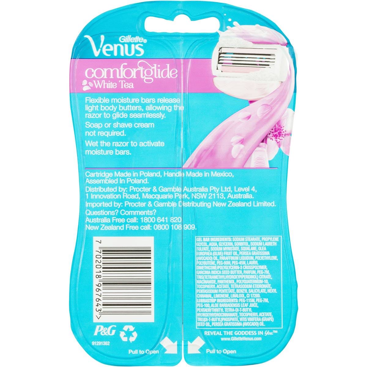 Gillette Venus Comfortglide White Tea Disposable Razor 2 Pack | Woolworths