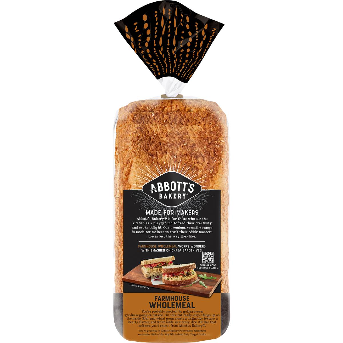 Abbott's Bakery Farmhouse Wholemeal Sandwich Slice Bread Loaf 750g ...