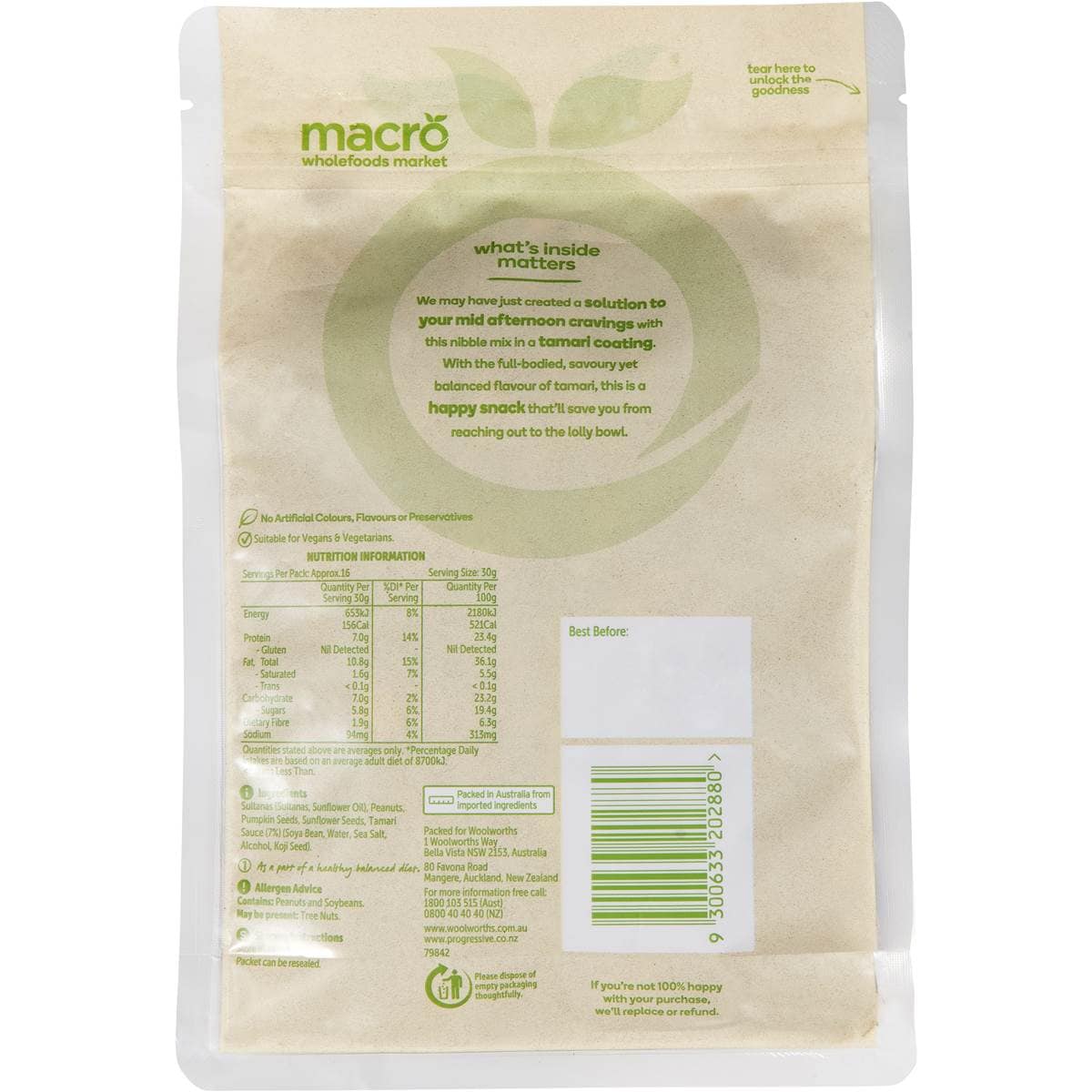 Macro Seeds Nibble Mix Tamari 500g | Woolworths