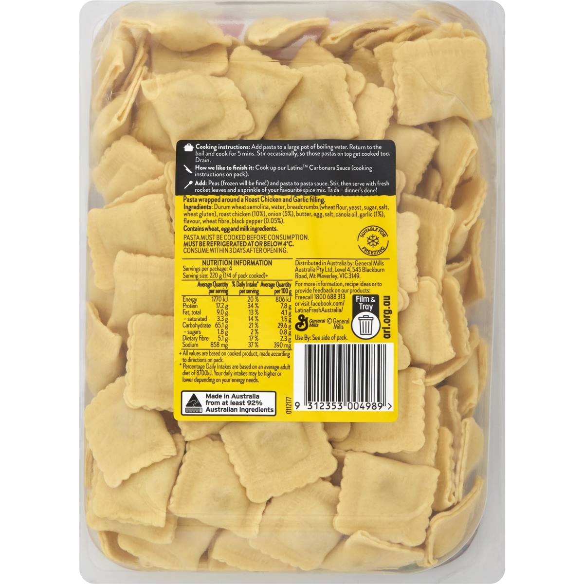 Latina Fresh Roast Chicken & Garlic Ravioli Pasta 625g | Woolworths