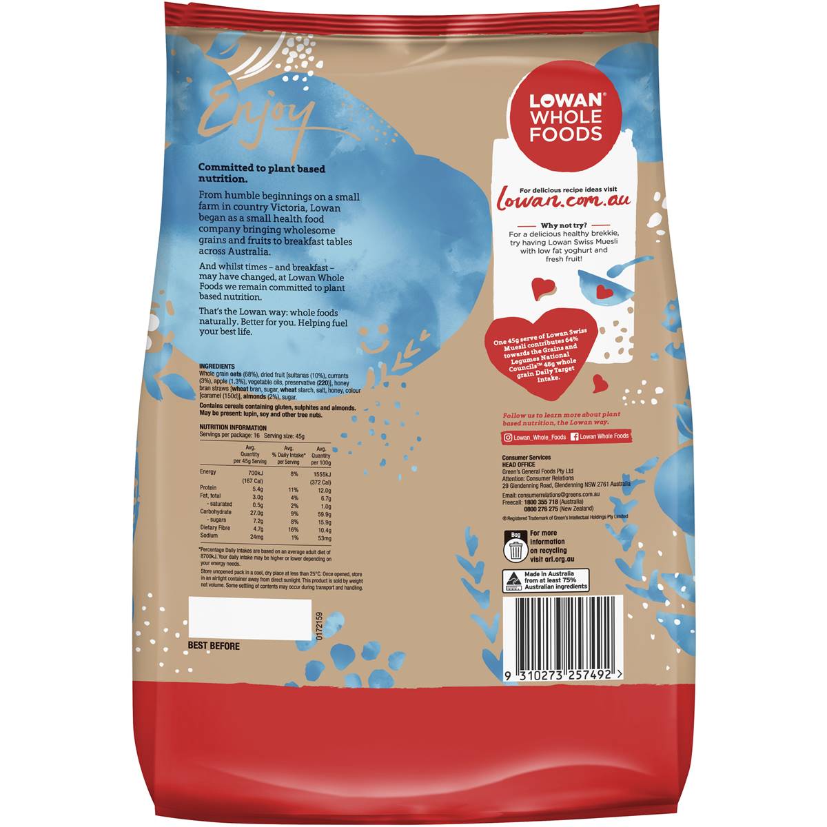 Lowan Swiss Muesli 750g | Woolworths