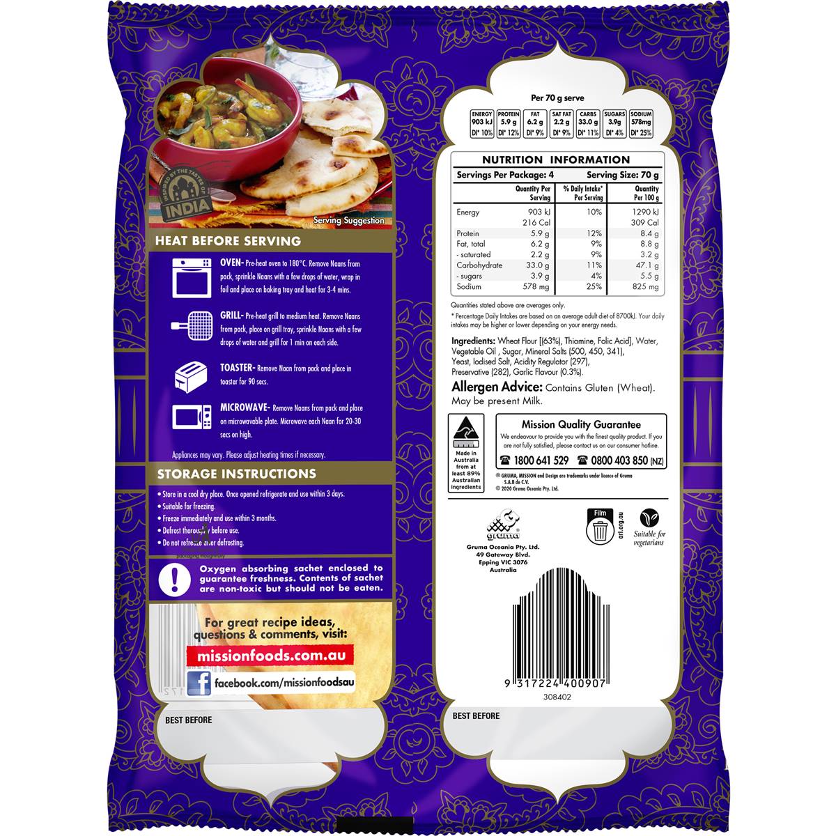 Mission Naan Bread Garlic & Herb 4 Pack | Woolworths