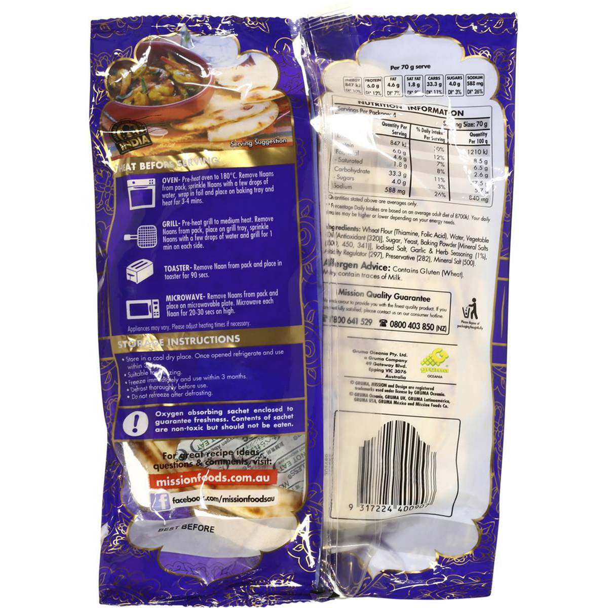 Mission Naan Bread Garlic & Hreb 4pk 280g | Woolworths