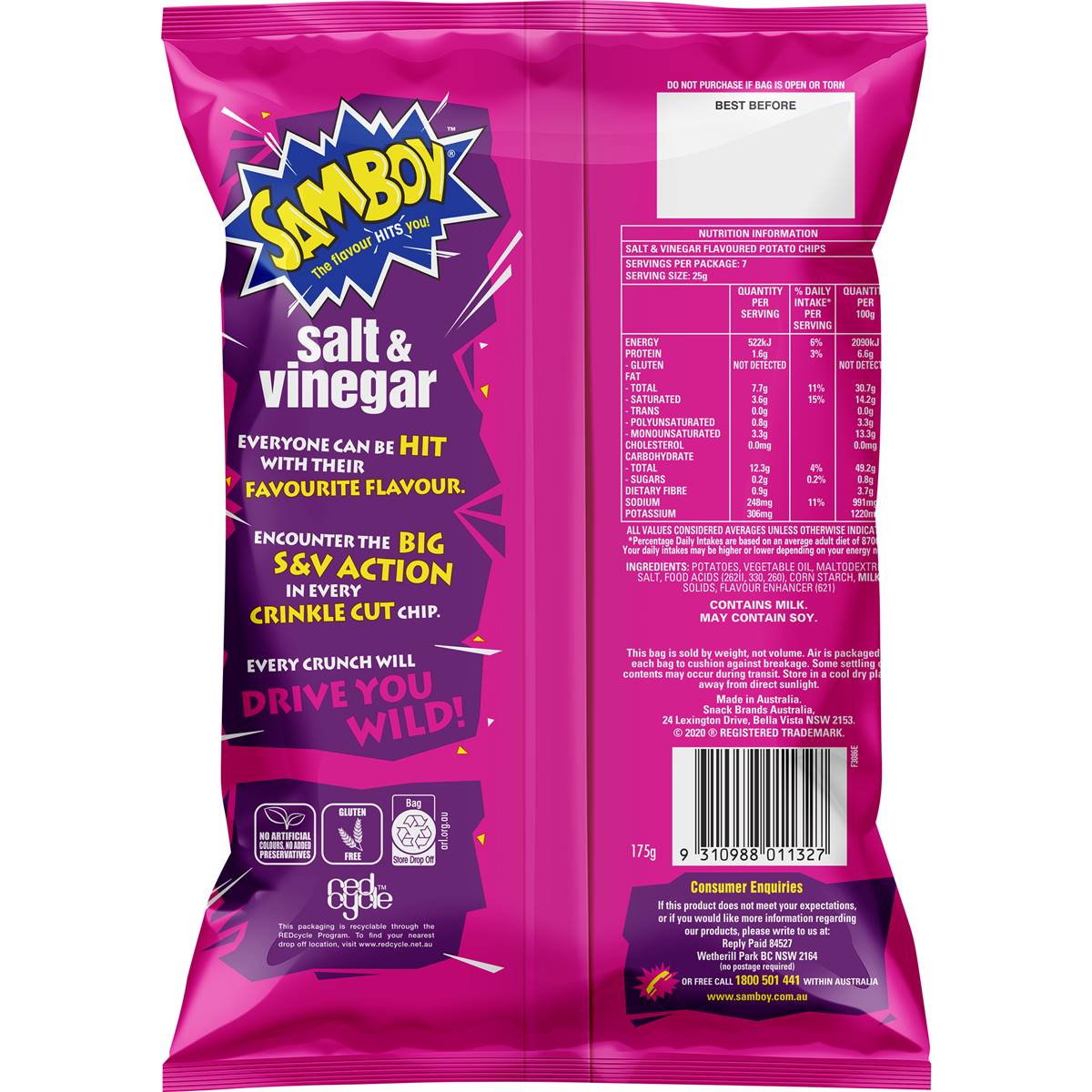 Samboy Share Pack Salt & Vinegar 175g | Woolworths