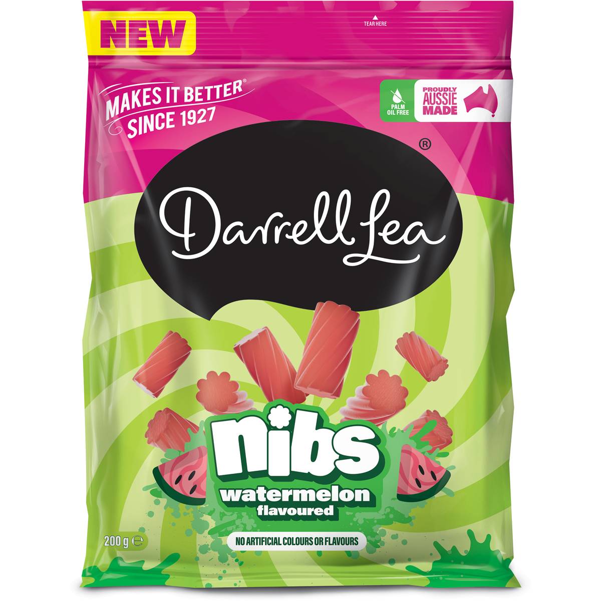 Darrell Lea Nibs Watermelon Flavoured 200g | Woolworths