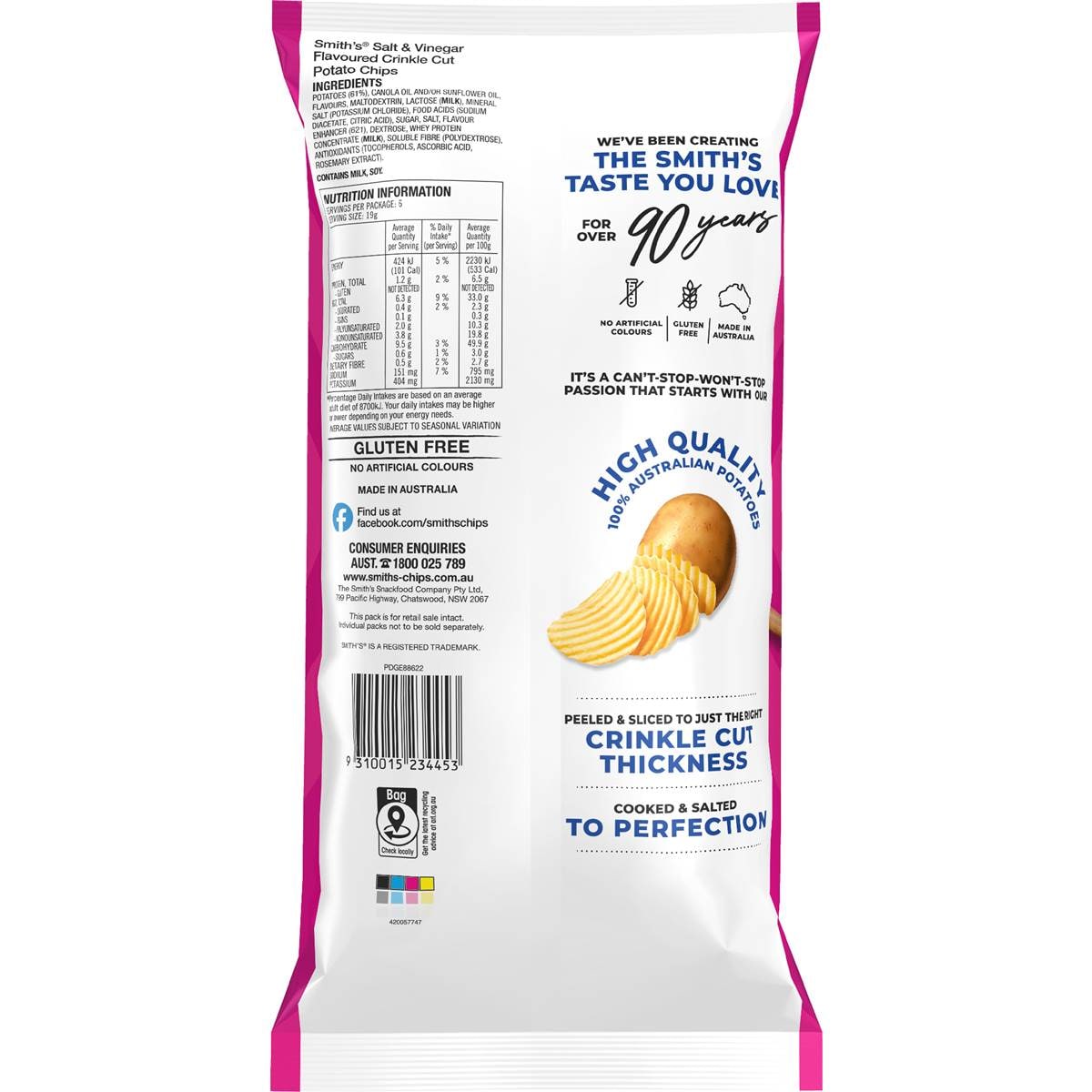 Smith's Crinkle Cut Potato Chips Multipack Salt, Vinegar 6 Pack ...