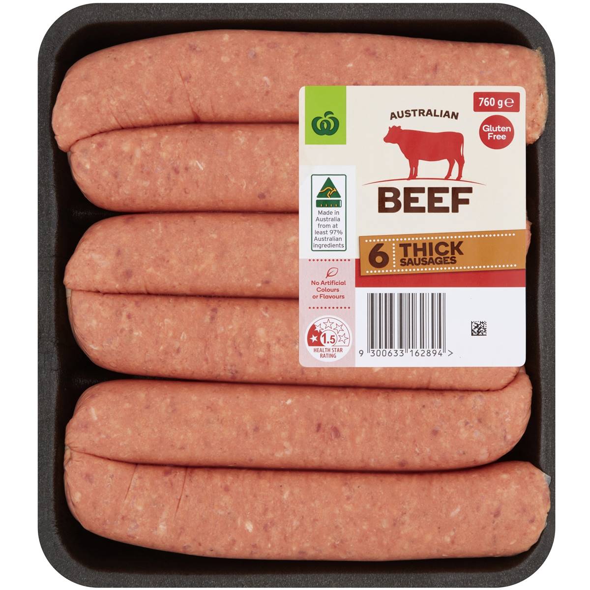 Woolworths Aussie Beef Sausages Thick 760g | Woolworths