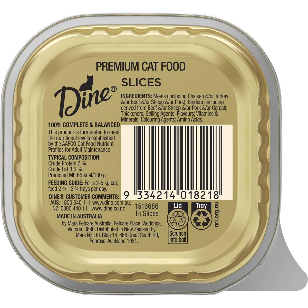 Dine Wet Cat Food Cuts In Gravy With Turkey Tray 85g | Woolworths