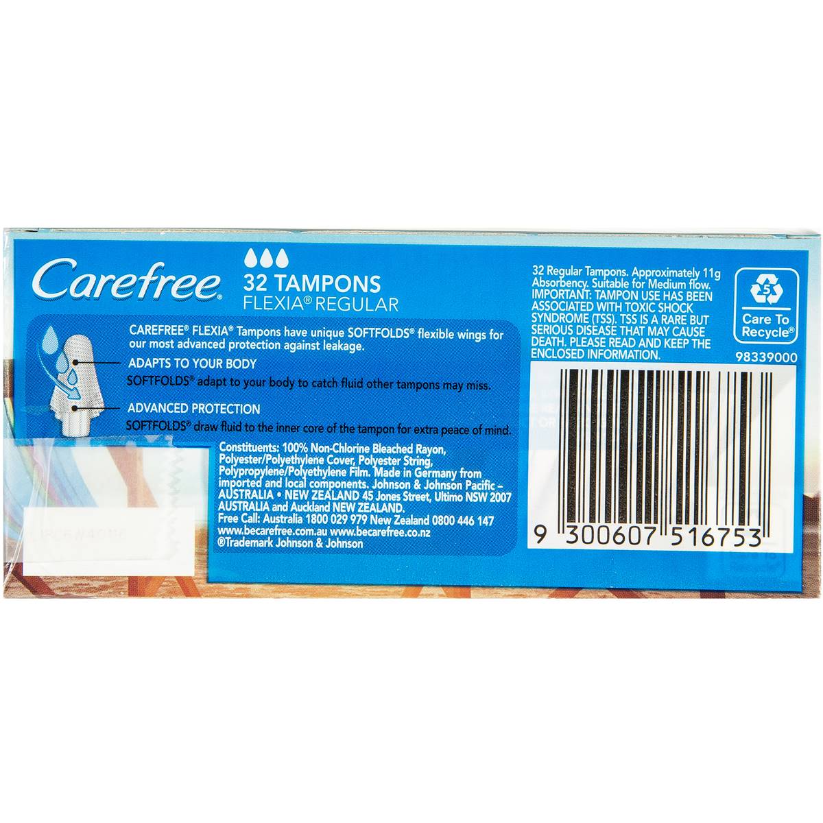 Carefree Flexia Fragrance Free Regular Tampons With Wings 32 Pack ...